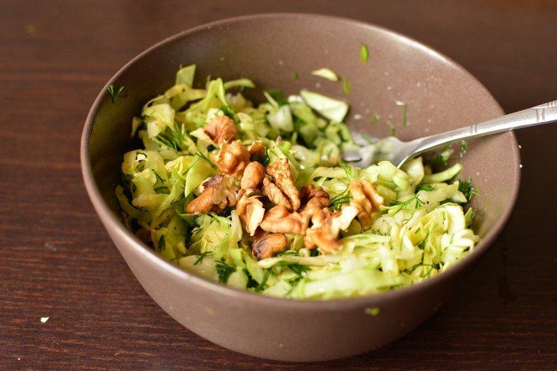 Beef and Vegetable Skewers with Cabbage Salad and Walnuts | Food For Net