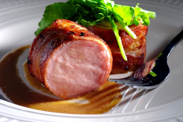 Sous Vide Bacon-Wrapped Pork Tenderloin in Mustard Jus | Food For Net