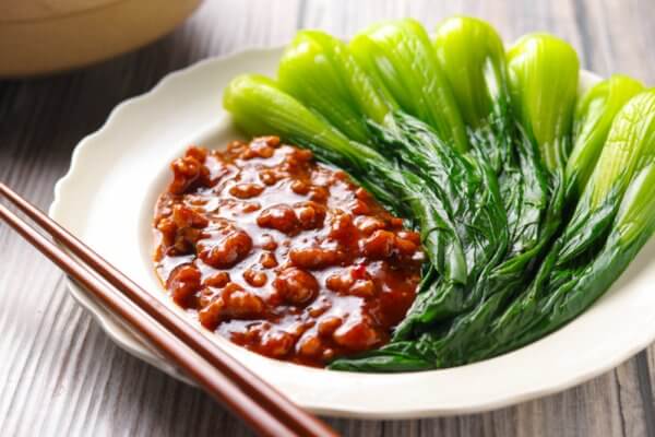 Steamed Bok Choy with Ma Po Style Pork | Food For Net